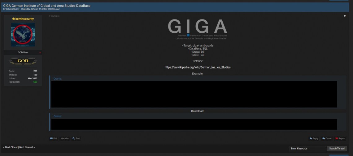 KelvinSecurity Attacks German Institute GIGA, Steals 1GB Data