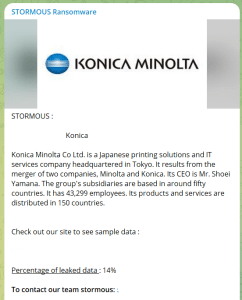 Konica Minolta Cyber Attack : STORMOUS Ransomware Group Claims The Incident