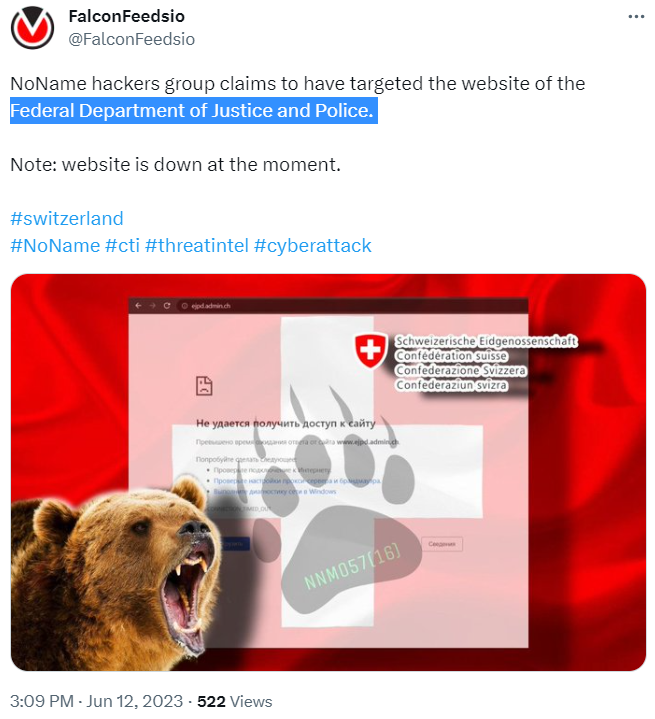 Cyber Attack On Switzerland Continues, NoName Hits Ministry