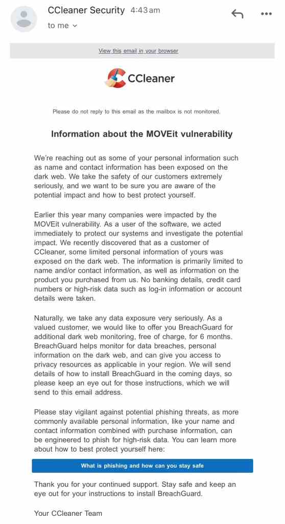 CCleaner Data Breach: Security Response & Free Monitoring