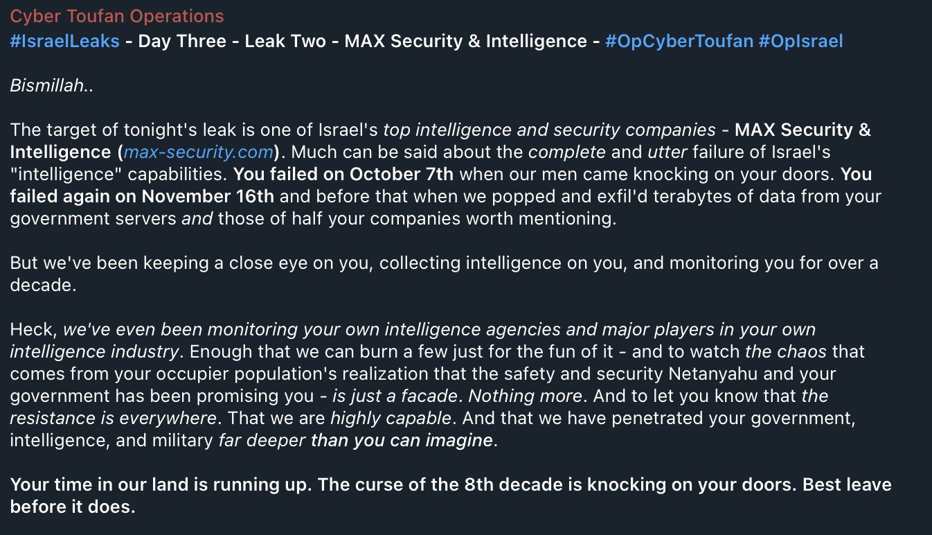 Cyber Toufan Claims Cyberattacks On Israel Cybersecurity