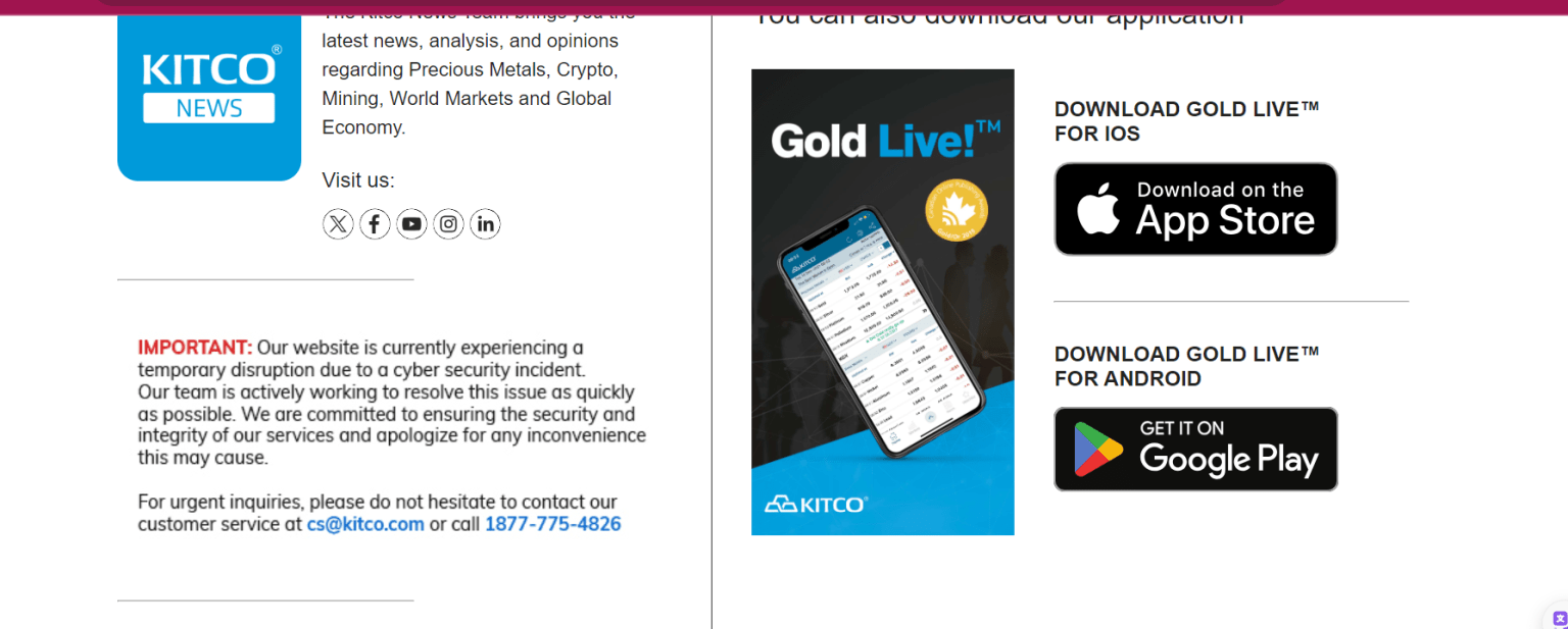 Cyberattack On Kitco: Platform Temporarily Offline