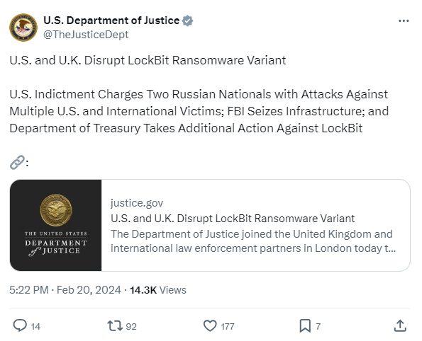 Department Of Justice Takes Down LockBit, Arrests Members