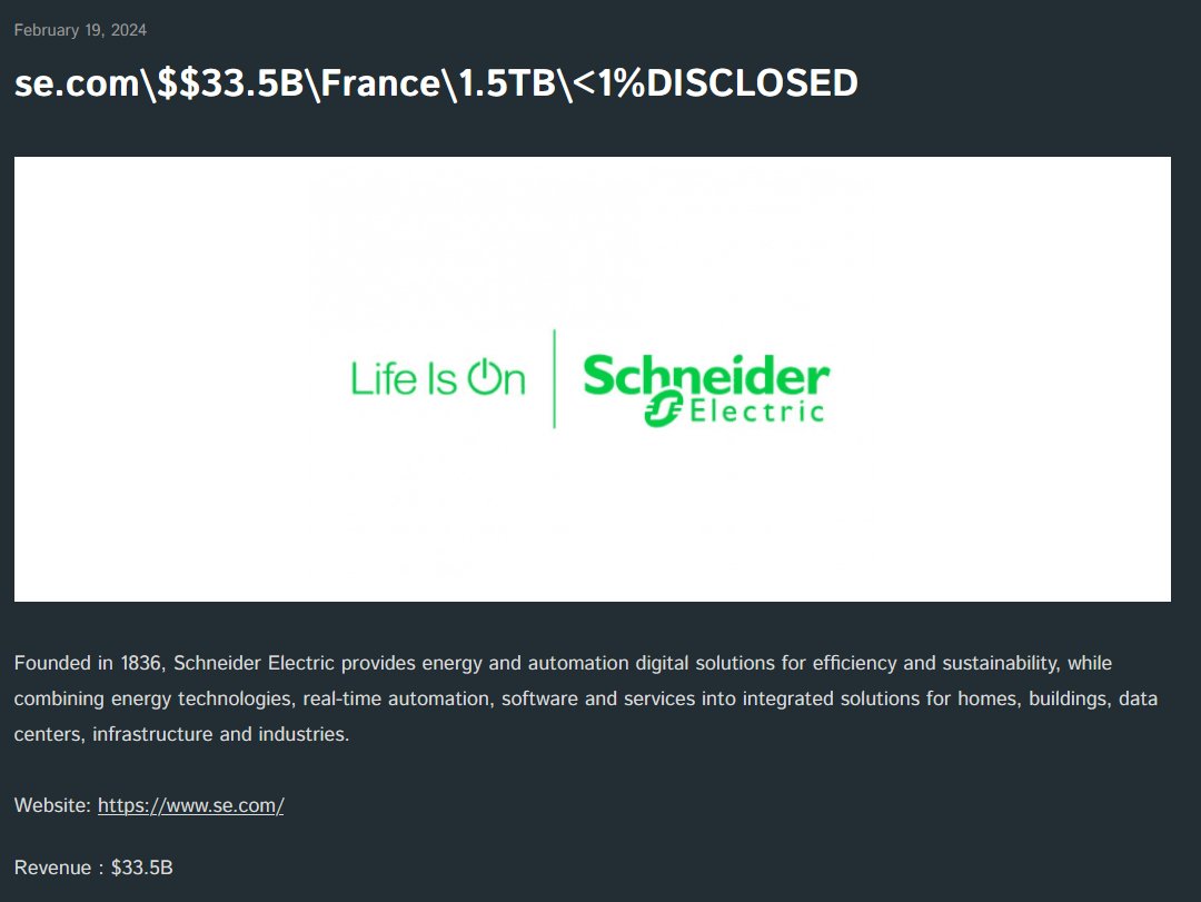 Cactus Ransomware Claims Schneider Electric Data Breach