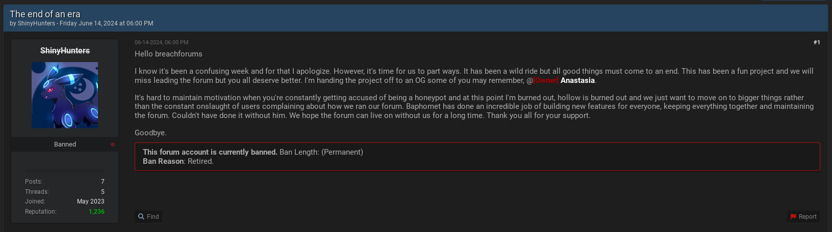 BreachForums Returns With A New Owner After ShinyHunters Retires