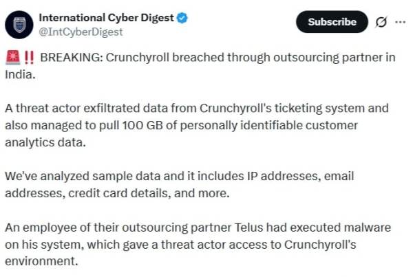 Confirmed Crunchyroll Data Breach May Expose User Data